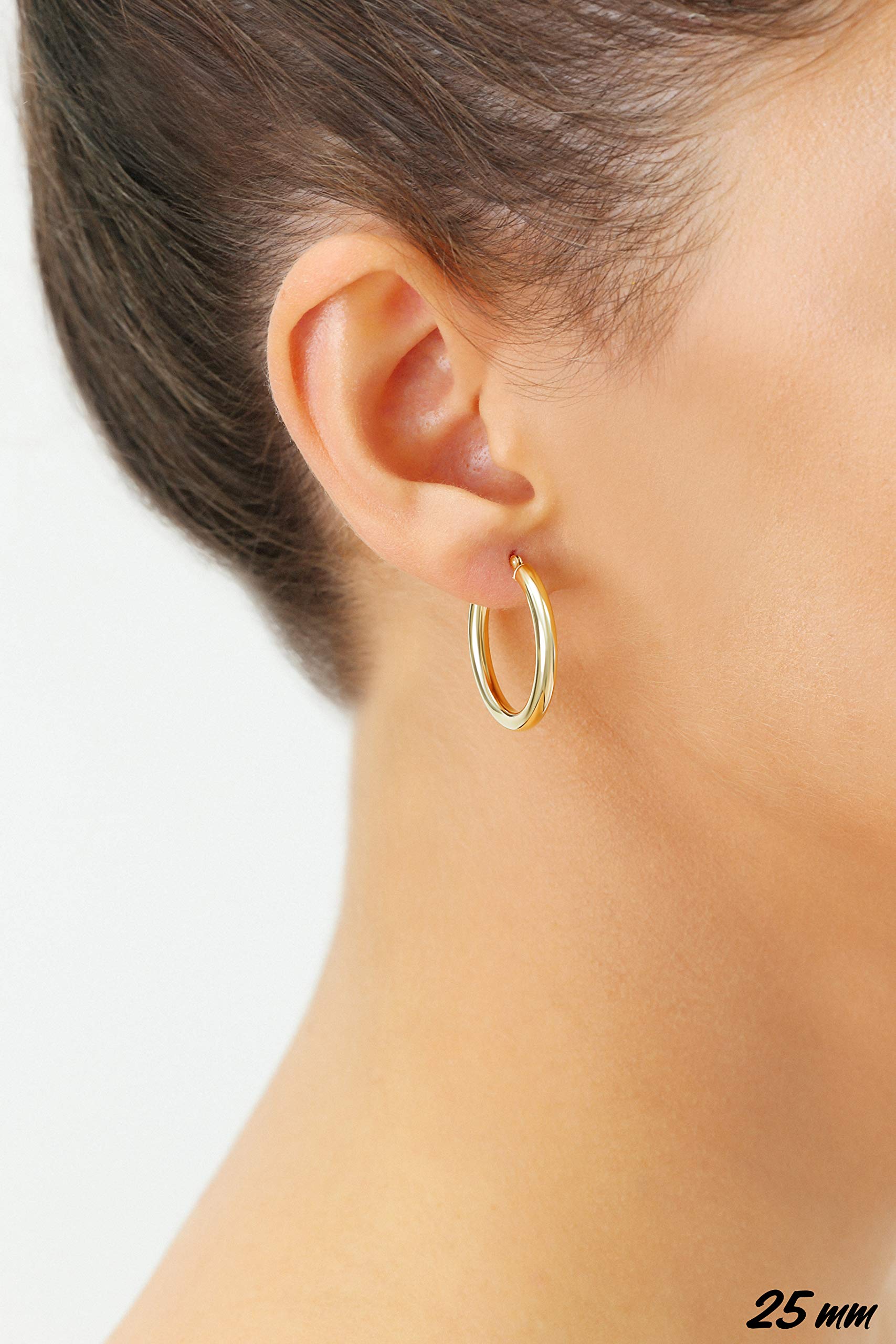 14k Yellow Gold 3mm Tube Round Polished Hoop Earrings -1'' Diameter