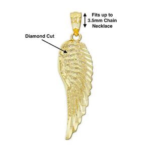 Gold Diamond-cut Angel Wing Charm - 10 Karat Solid Gold - Angel Wing Pendant - Angel Wing Jewelry (Large)