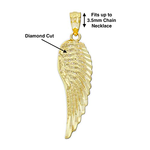 Gold Diamond-cut Angel Wing Charm - 10 Karat Solid Gold - Angel Wing Pendant - Angel Wing Jewelry (Large)