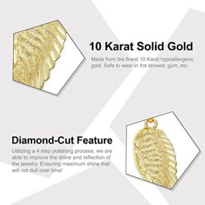 Gold Diamond-cut Angel Wing Charm - 10 Karat Solid Gold - Angel Wing Pendant - Angel Wing Jewelry (Large)