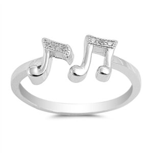 white cz open music note ring .925 sterling silver band size 8