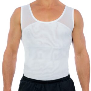 Esteem Apparel Original Men's Chest Compression Shirt to Hide Gynecomastia Moobs Shapewear (White, Large)