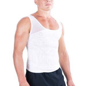 Esteem Apparel Original Men's Chest Compression Shirt to Hide Gynecomastia Moobs Shapewear (White, Large)