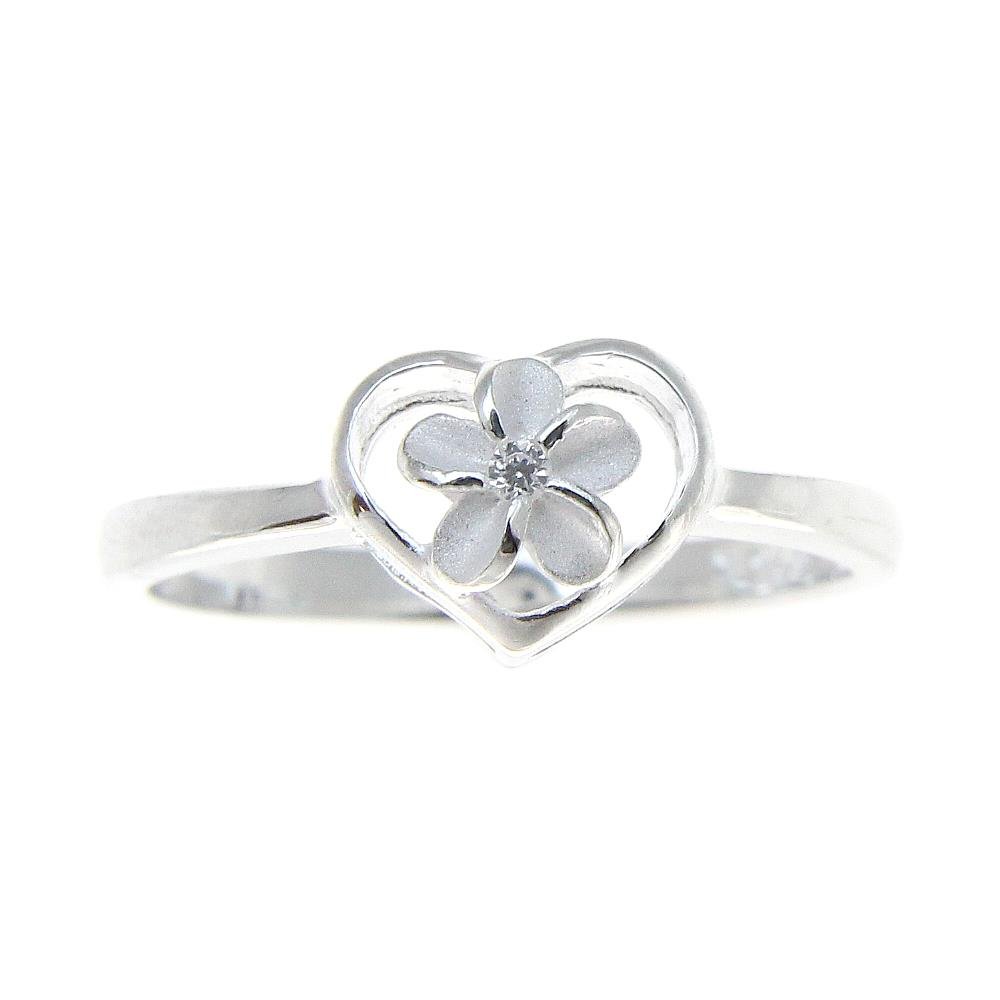 Arthur's Jewelry Sterling silver 925 Hawaiian plumeria flower cz in heart ring size 7