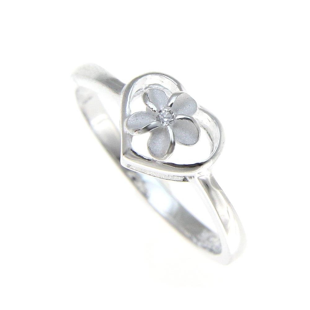 Arthur's Jewelry Sterling silver 925 Hawaiian plumeria flower cz in heart ring size 7