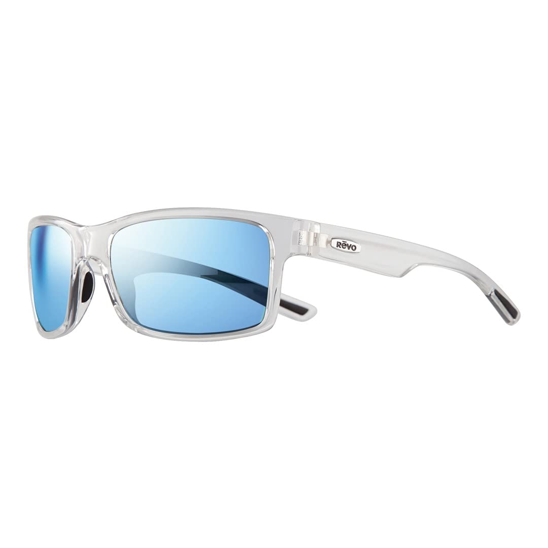 Revo Sunglasses Crawler: Polarized Performance Rectangle Sport Wrap Frame, Clear Crystal Frame with Blue Water Lens