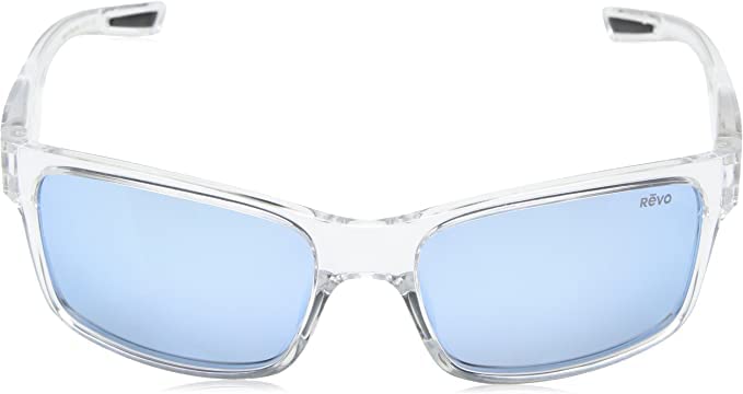 Revo Sunglasses Crawler: Polarized Performance Rectangle Sport Wrap Frame, Clear Crystal Frame with Blue Water Lens