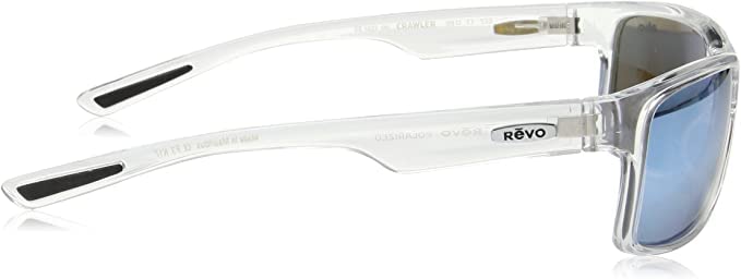 Revo Sunglasses Crawler: Polarized Performance Rectangle Sport Wrap Frame, Clear Crystal Frame with Blue Water Lens