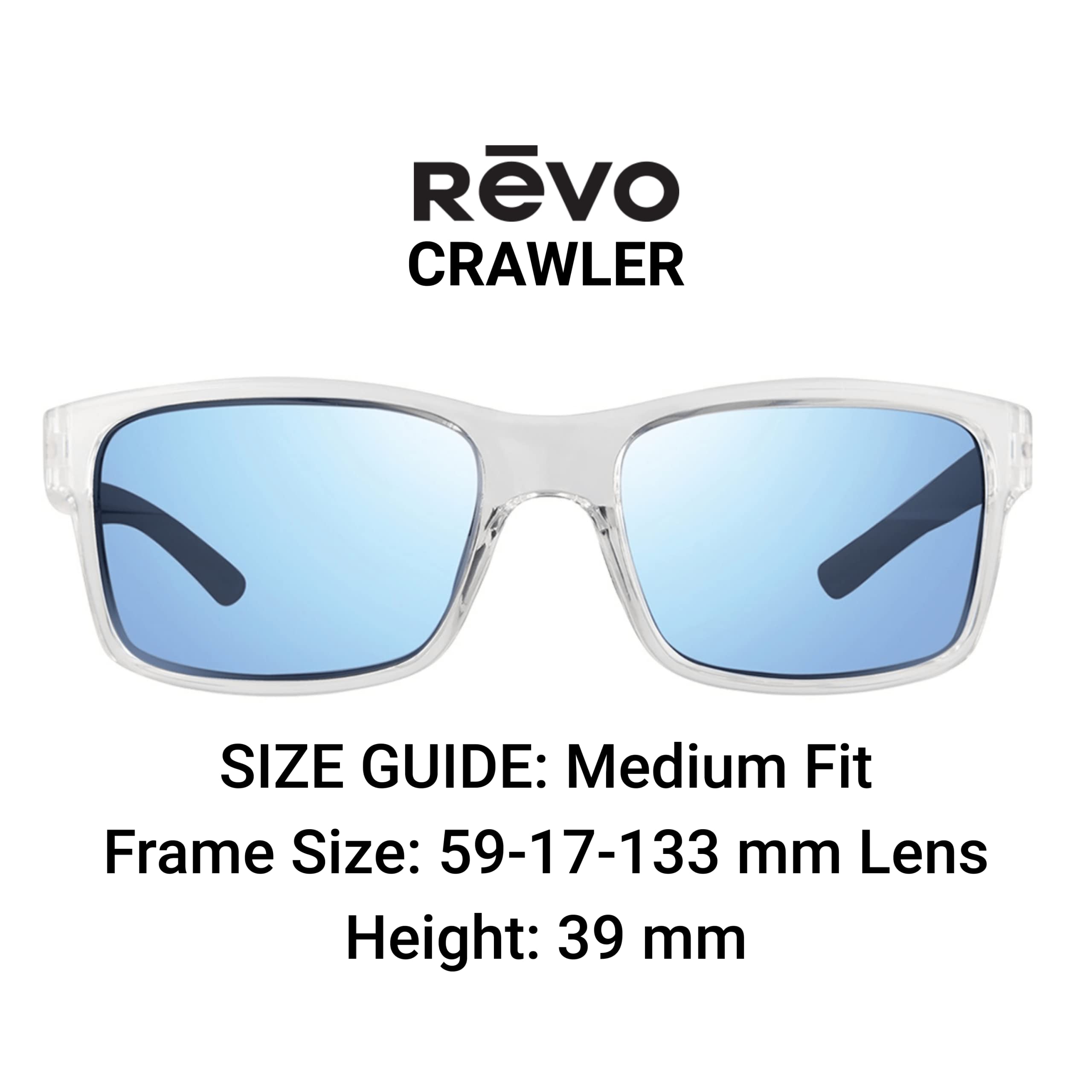 Revo Sunglasses Crawler: Polarized Performance Rectangle Sport Wrap Frame, Clear Crystal Frame with Blue Water Lens