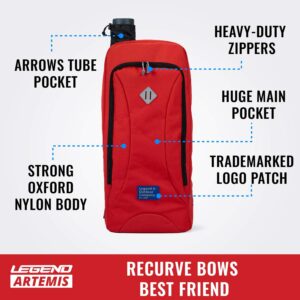 Legend Artemis Archery Backpack for Recurve Bow - Professional Bow Backpack for Travels - Storage Pockets for Gear & Accessories - Protective Foam Padding - Comes with Arrow Tube Case - 11"x8"x27"