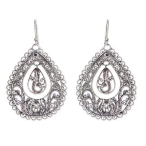 novica artisan handmade sterling silver filigree earrings no stone dangle indonesia [2.5 in l x 1.5 in w x 0 in d] ' water'