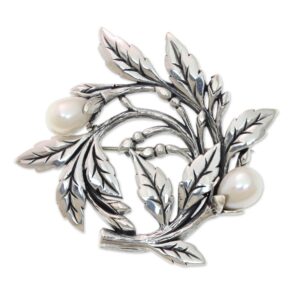 novica artisan handcrafted cultured pearl brooch | freshwater pearl brooch | sterling silver brooch pin | cotton brooch | vintage brooch | pearl brooch pins | 925 sterling silver brooch pin