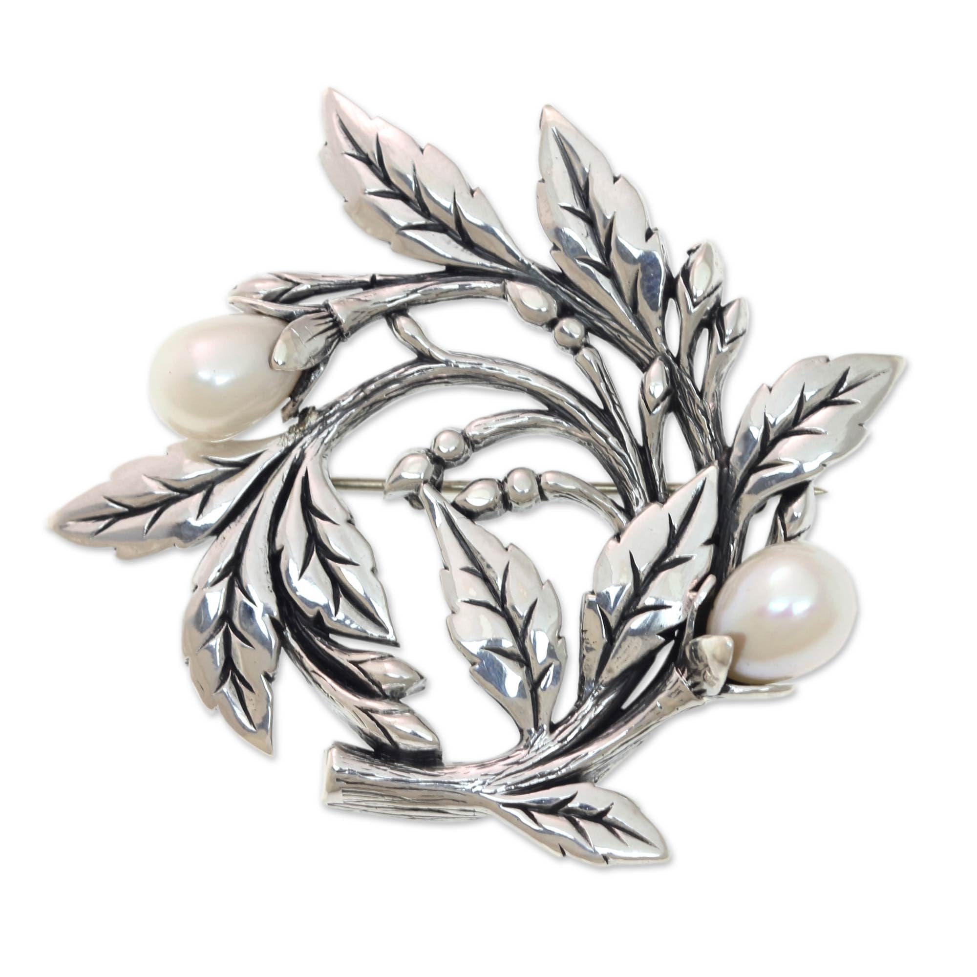 NOVICA Artisan Handcrafted Cultured Pearl Brooch | Freshwater Pearl Brooch | Sterling Silver Brooch Pin | Cotton Brooch | Vintage Brooch | Pearl Brooch Pins | 925 Sterling Silver Brooch Pin