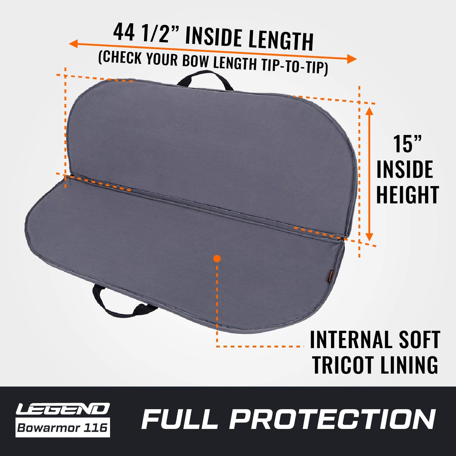 Legend Archery Bowarmor™ 116 Compound Bow Case - Shoulder strap, Soft tricot and foam padding - Inside Length 44"