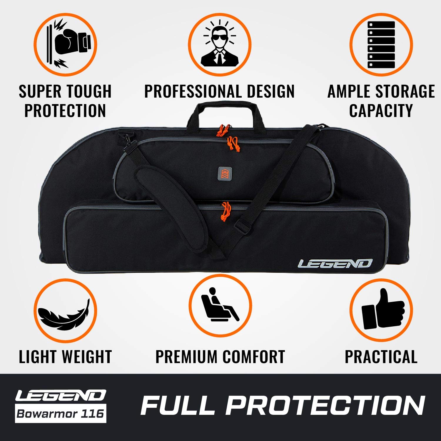 Legend Archery Bowarmor™ 116 Compound Bow Case - Shoulder strap, Soft tricot and foam padding - Inside Length 44"