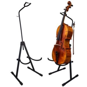 paititi adjustable foldable stand for cello with hook for bow - black