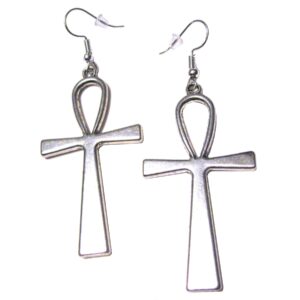 vanillatron gothic ankh silver plated charm french hook 2" earrings ahnk 1 pair