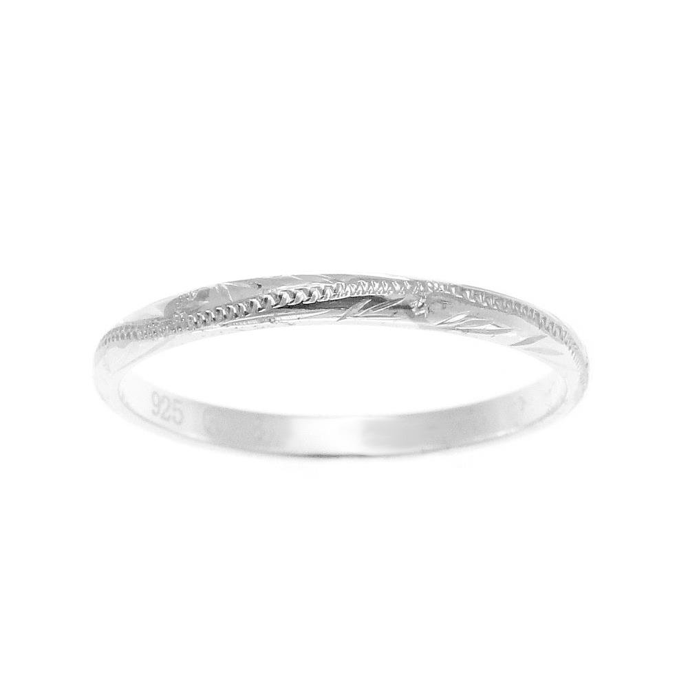 Arthur's Jewelry Sterling silver 925 2mm Hawaiian scroll hand engraved ring band size 8