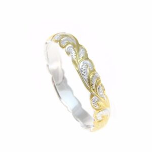 Arthur's Jewelry Sterling Silver 925 4mm 2tone yellow gold plated Hawaiian scroll hand engraved cut out ring band size 10