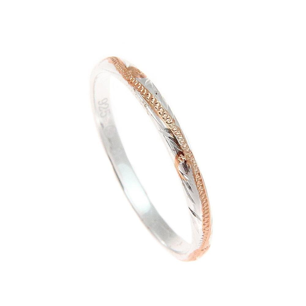 Arthur's Jewelry Sterling silver 925 2 tone pink rose gold plated 2mm Hawaiian scroll hand engraved ring band size 8.5