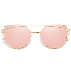 sojos cat eye sunglasses for women fashion designer style mirrored lens sj1001 gold frame/pink lens