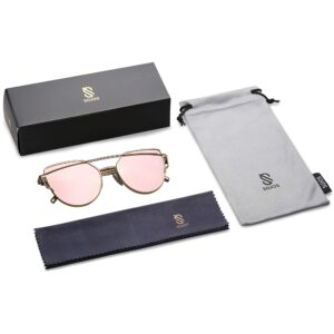 SOJOS Cat Eye Sunglasses for Women Fashion Designer Style Mirrored Lens SJ1001 Gold Frame/Pink Lens