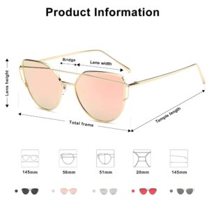 SOJOS Cat Eye Sunglasses for Women Fashion Designer Style Mirrored Lens SJ1001 Gold Frame/Pink Lens