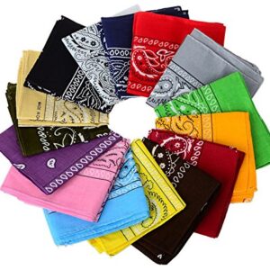 monochef One Dozen/12pcs Assorted Bandanas 22X22 Inch 100% Cotton Novelty Double Sided Print Paisley Cowboy Bandana Party Favor Scarf Headband Handkerchiefs