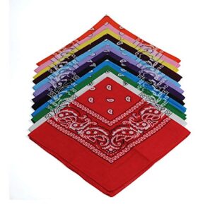 monochef One Dozen/12pcs Assorted Bandanas 22X22 Inch 100% Cotton Novelty Double Sided Print Paisley Cowboy Bandana Party Favor Scarf Headband Handkerchiefs