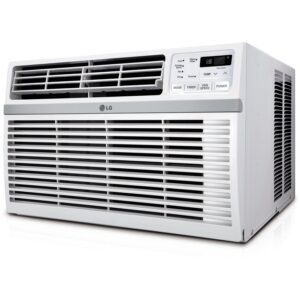 lg 8,000 btu window air conditioner, 115v, cools 340 sq.ft. for bedroom, living room, apartment, quiet operation, electronic control with remote, 3 cooling & fan speeds, auto restart, white