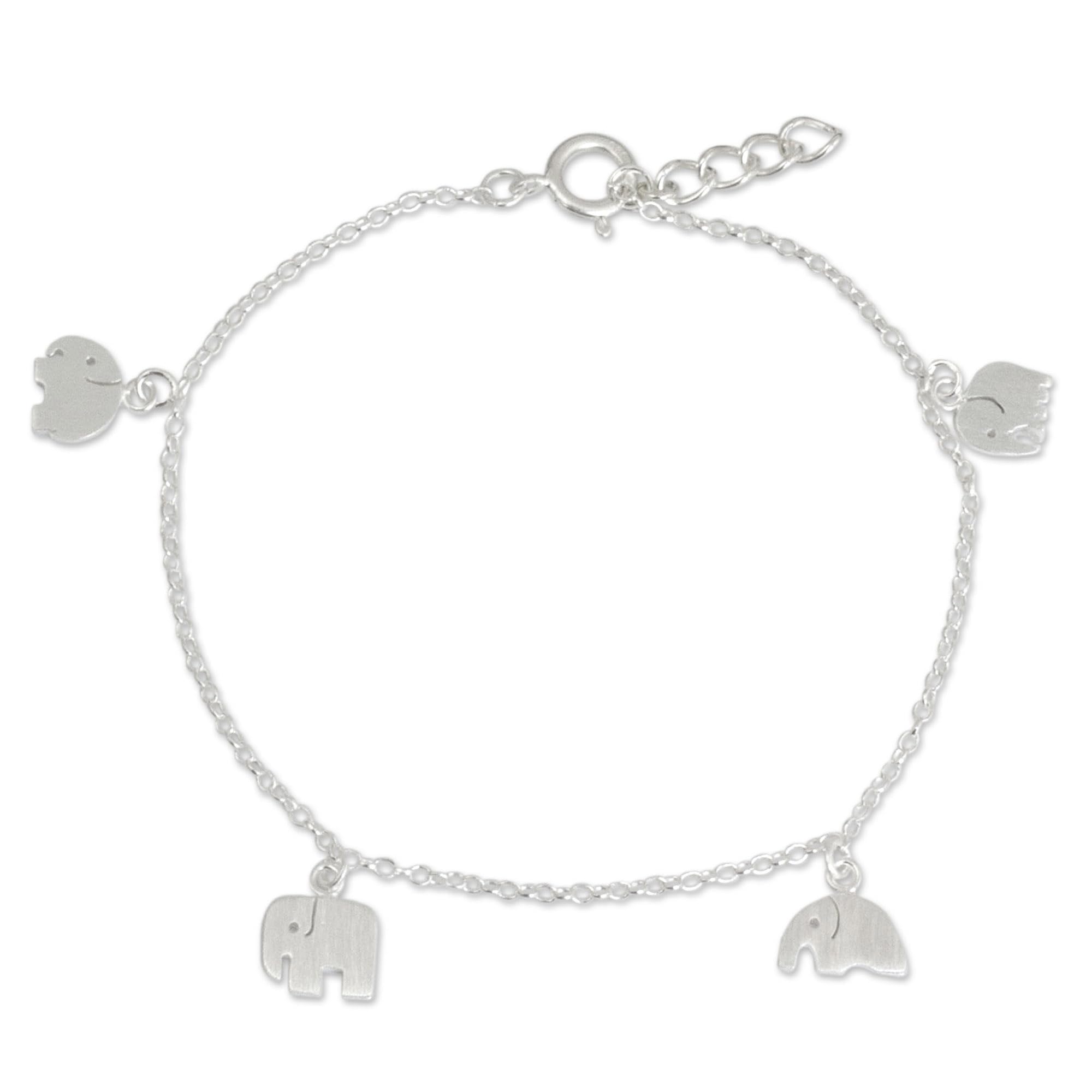 NOVICA Handmade .925 Sterling Silver Charm Bracelet Elephant No Stone Thailand Animal Themed 'Elephant Gang'