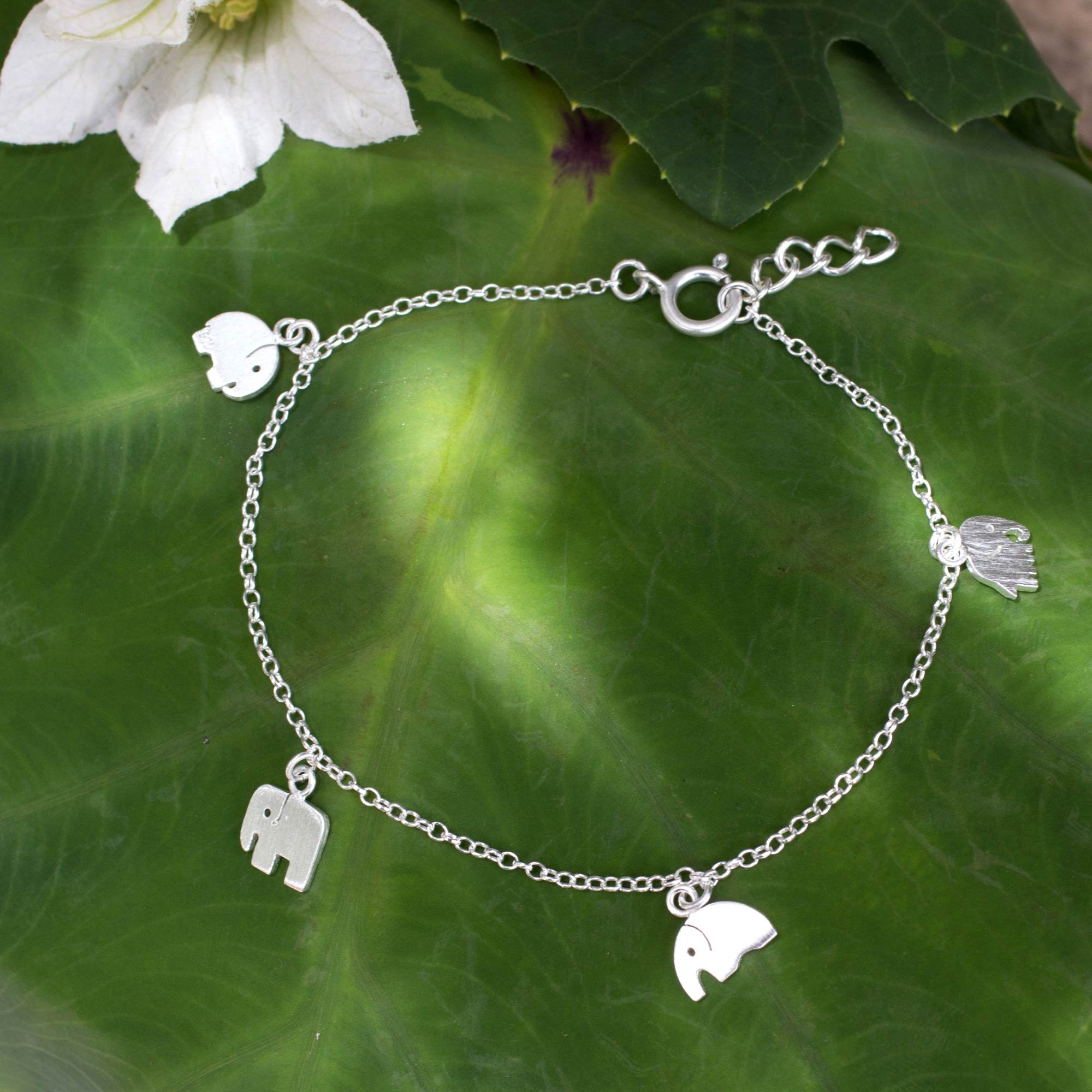 NOVICA Handmade .925 Sterling Silver Charm Bracelet Elephant No Stone Thailand Animal Themed 'Elephant Gang'