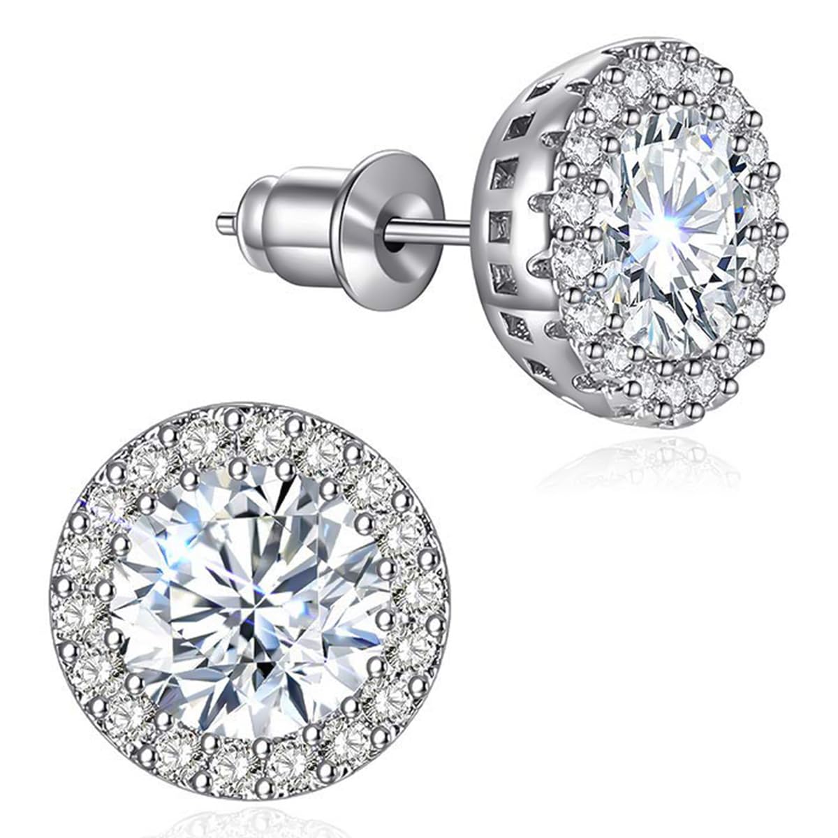 Stud Earrings White Round Earrings for Women Fashion Cubic Zirconia Halo Earrings for Women Men