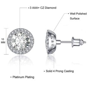 Stud Earrings White Round Earrings for Women Fashion Cubic Zirconia Halo Earrings for Women Men