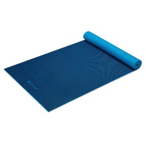 gaiam yoga mat premium solid color reversible non slip exercise & fitness mat for all types of yoga, pilates & floor workouts, navy/blue, 6mm (longer/wider)