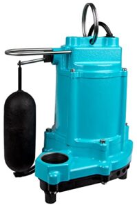 little giant 6ec-cia-sfs 1/3 hp, 115-volt, 3180 gph automatic cast iron submersible sump/effluent pump with polypropylene base, integral snap-action float switch and 10-ft. cord, blue, 506807