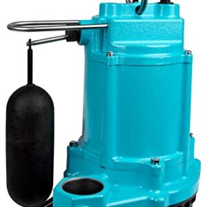 Little Giant 6EC-CIA-SFS 1/3 HP, 115-Volt, 3180 GPH Automatic Cast Iron Submersible Sump/Effluent Pump with Polypropylene Base, Integral Snap-Action Float Switch and 10-Ft. Cord, Blue, 506807