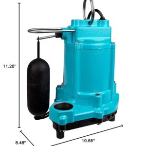 Little Giant 6EC-CIA-SFS 1/3 HP, 115-Volt, 3180 GPH Automatic Cast Iron Submersible Sump/Effluent Pump with Polypropylene Base, Integral Snap-Action Float Switch and 10-Ft. Cord, Blue, 506807