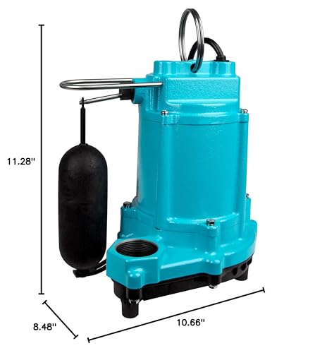 Little Giant 6EC-CIA-SFS 1/3 HP, 115-Volt, 3180 GPH Automatic Cast Iron Submersible Sump/Effluent Pump with Polypropylene Base, Integral Snap-Action Float Switch and 10-Ft. Cord, Blue, 506807