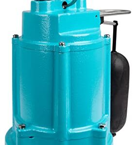 Little Giant 6EC-CIA-SFS 1/3 HP, 115-Volt, 3180 GPH Automatic Cast Iron Submersible Sump/Effluent Pump with Polypropylene Base, Integral Snap-Action Float Switch and 10-Ft. Cord, Blue, 506807