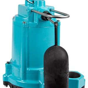 Little Giant 6EC-CIA-SFS 1/3 HP, 115-Volt, 3180 GPH Automatic Cast Iron Submersible Sump/Effluent Pump with Polypropylene Base, Integral Snap-Action Float Switch and 10-Ft. Cord, Blue, 506807