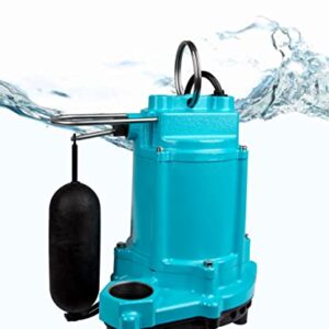 Little Giant 6EC-CIA-SFS 1/3 HP, 115-Volt, 3180 GPH Automatic Cast Iron Submersible Sump/Effluent Pump with Polypropylene Base, Integral Snap-Action Float Switch and 10-Ft. Cord, Blue, 506807