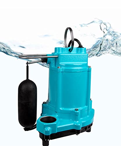 Little Giant 6EC-CIA-SFS 1/3 HP, 115-Volt, 3180 GPH Automatic Cast Iron Submersible Sump/Effluent Pump with Polypropylene Base, Integral Snap-Action Float Switch and 10-Ft. Cord, Blue, 506807