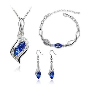 graces dawn® beautiful cubic zirconia with platinum plated chain necklace angel elf pendant mosaic crystal necklace bracelet and earrings set necklace 18" (royal blue)