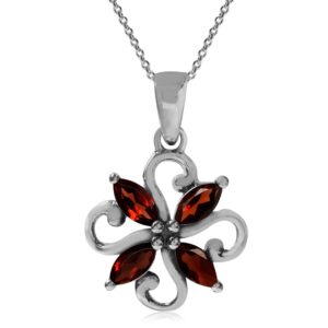 silvershake natural garnet 925 sterling silver victorian style flower pendant with 18 inch chain necklace