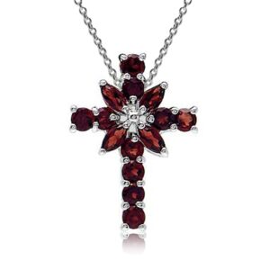 silvershake 1.2ct. natural garnet white gold plated 925 sterling silver cross pendant with 18 inch chain necklace