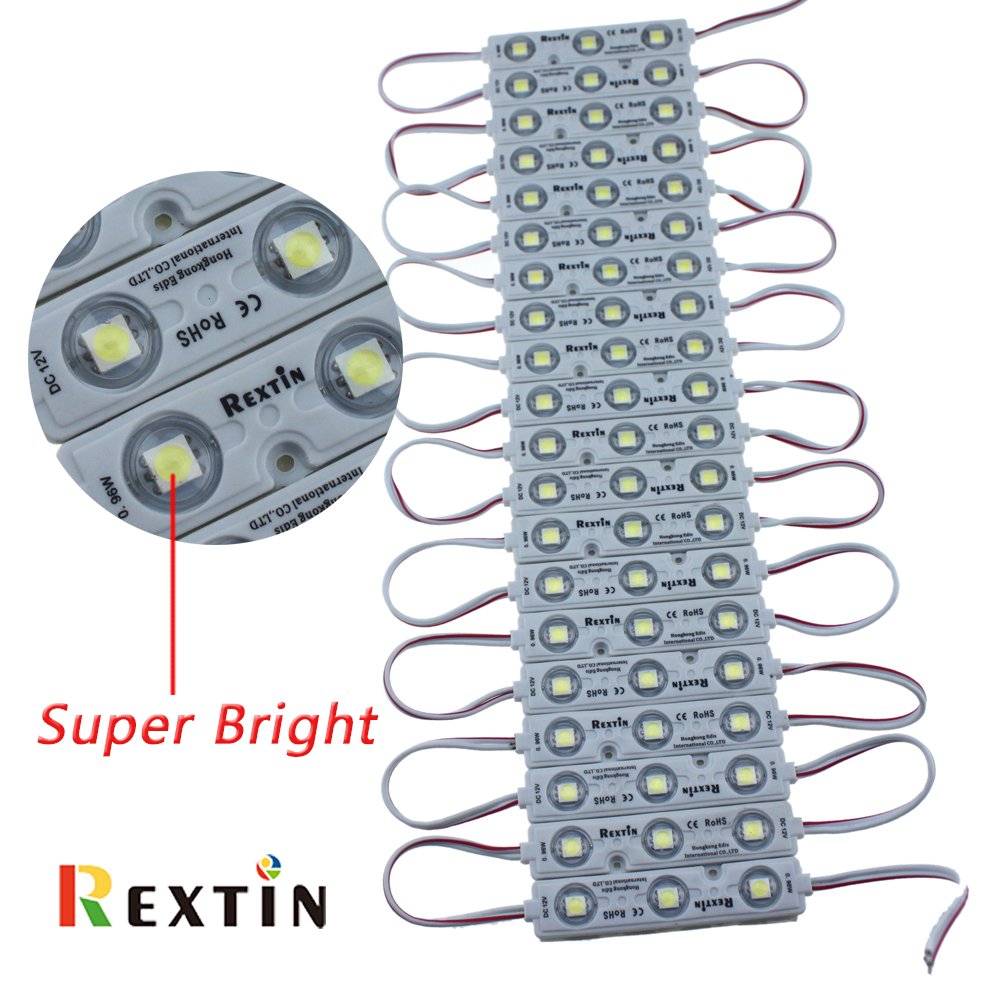 REXTiN Super bright 200pcs 3 LED Module White 5050 SMD 66-72LM Each Module Waterproof Decorative Light for Letter Sign Advertising Signs with Tape Adhesive Backside