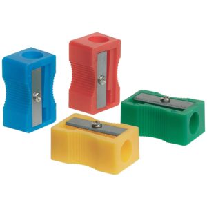 q connect single hole plastic pencil sharpener - assorted colours (pack of 10)