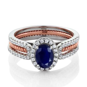 gem stone king 925 2-tone sterling silver blue sapphire women's wedding band engagement insert stackable ring (1.64 cttw, oval 7x5mm, gemstone birthstone, available in size 5, 6, 7, 8, 9)