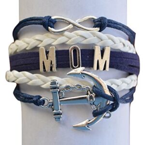 Mom Nautical Anchor Charm Bracelet for Women, Navy Rudder Anchor Braided Weave Leather Rope Infinity Love Bracelet, Gift For Mom